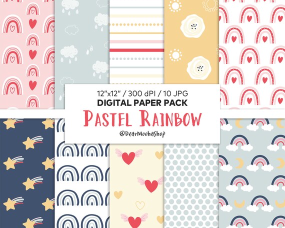 Printable Pastel Rainbow Digital Paper Pack Rainbow Pastel - Etsy