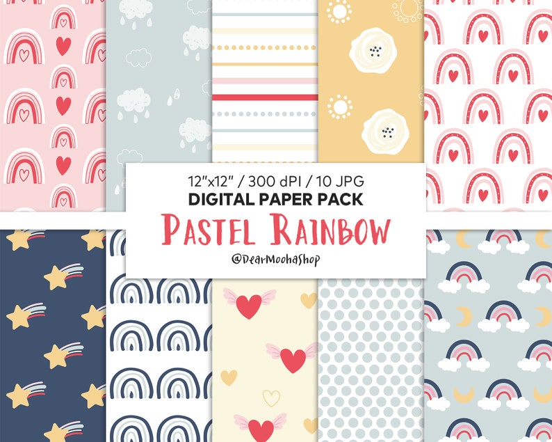 Printable Pastel Rainbow Digital Paper Pack, Rainbow Pastel Scrapbook ...