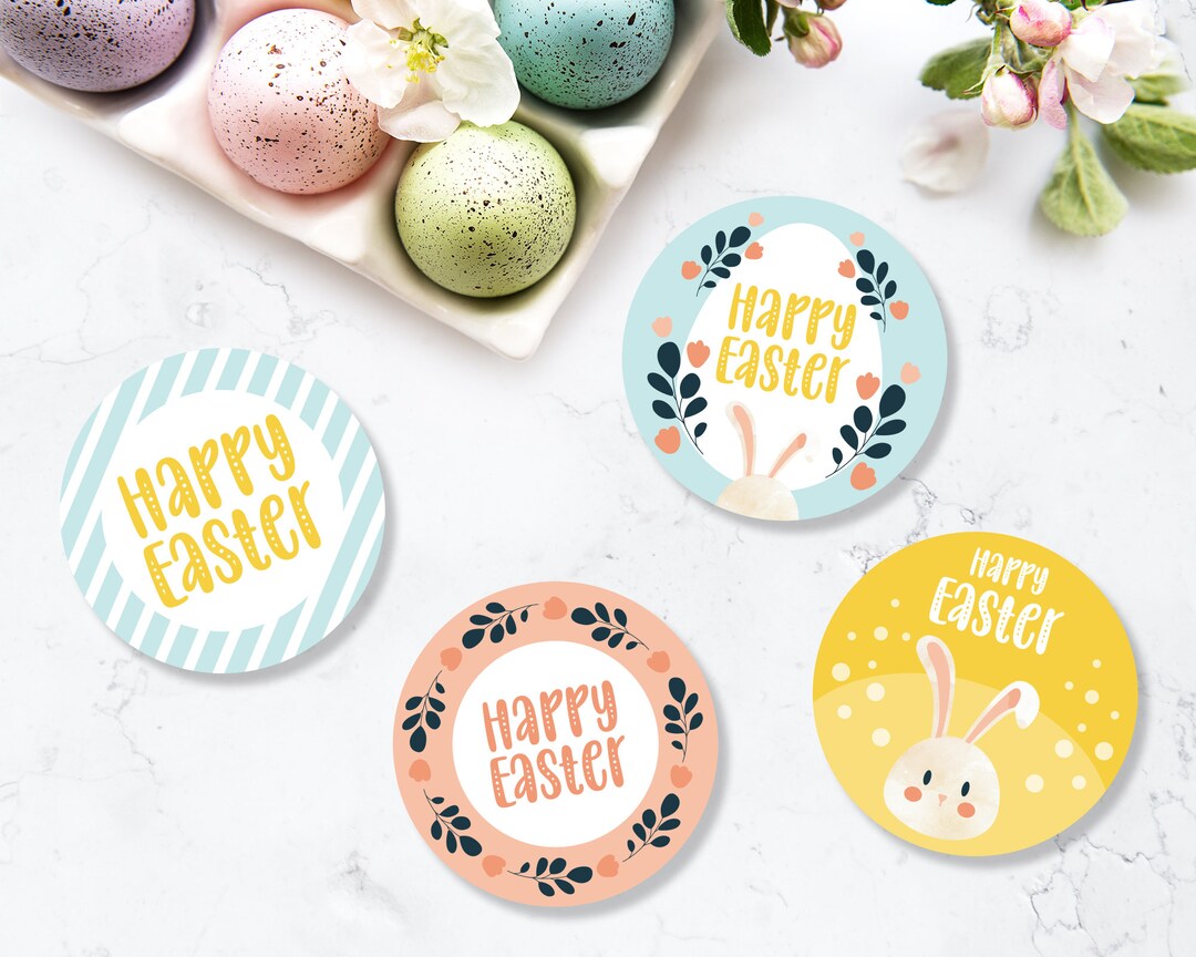 Printable Easter Tags, Easter Bunny Gift Tags, Easter Basket Tags, Happy Easter Circle Tags ...