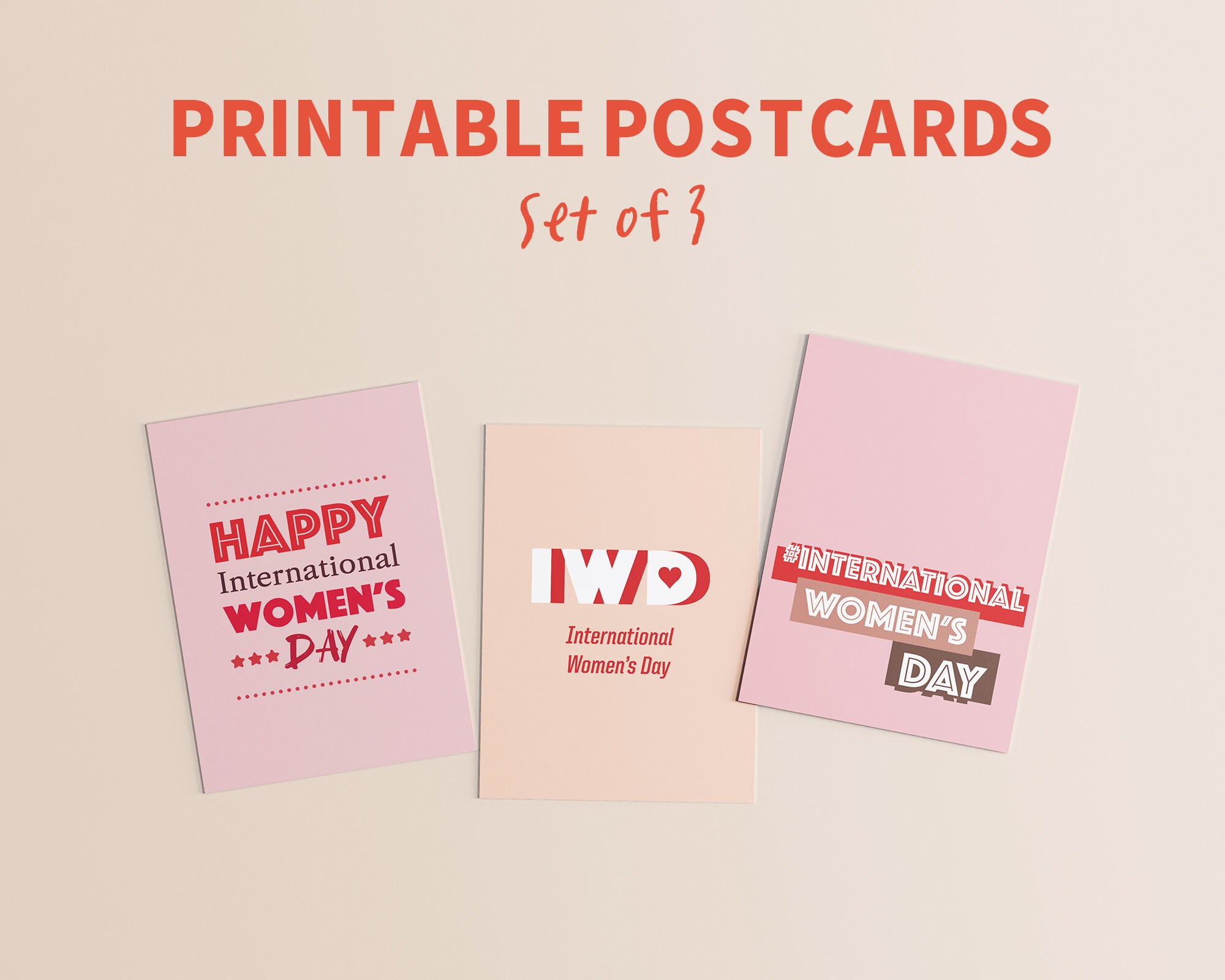 International Women's Day Card Printable, Happy Women's Day Card Set ...