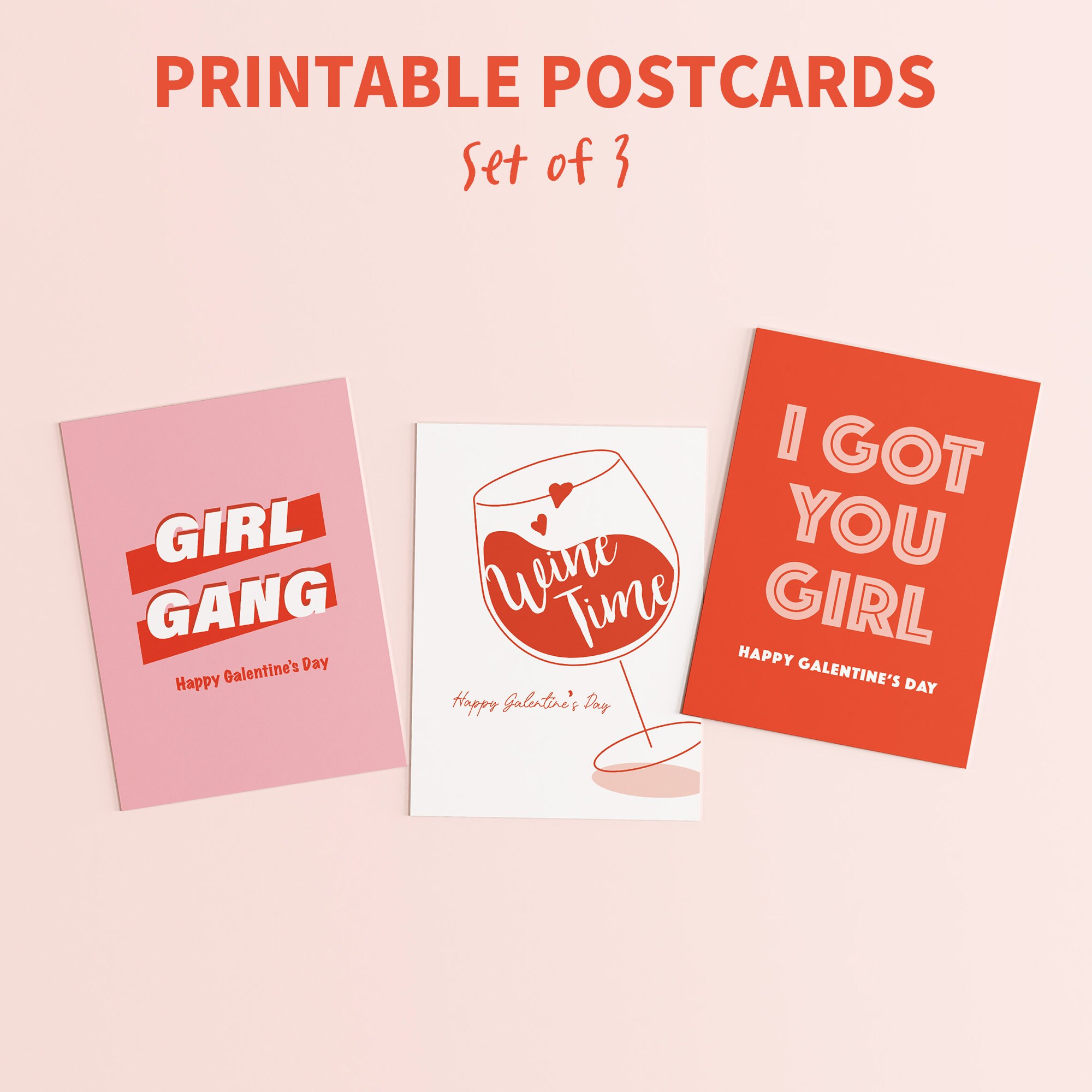 5x7 Galentines Day Card Set imprimible, Tarjeta del Día Internacional ...
