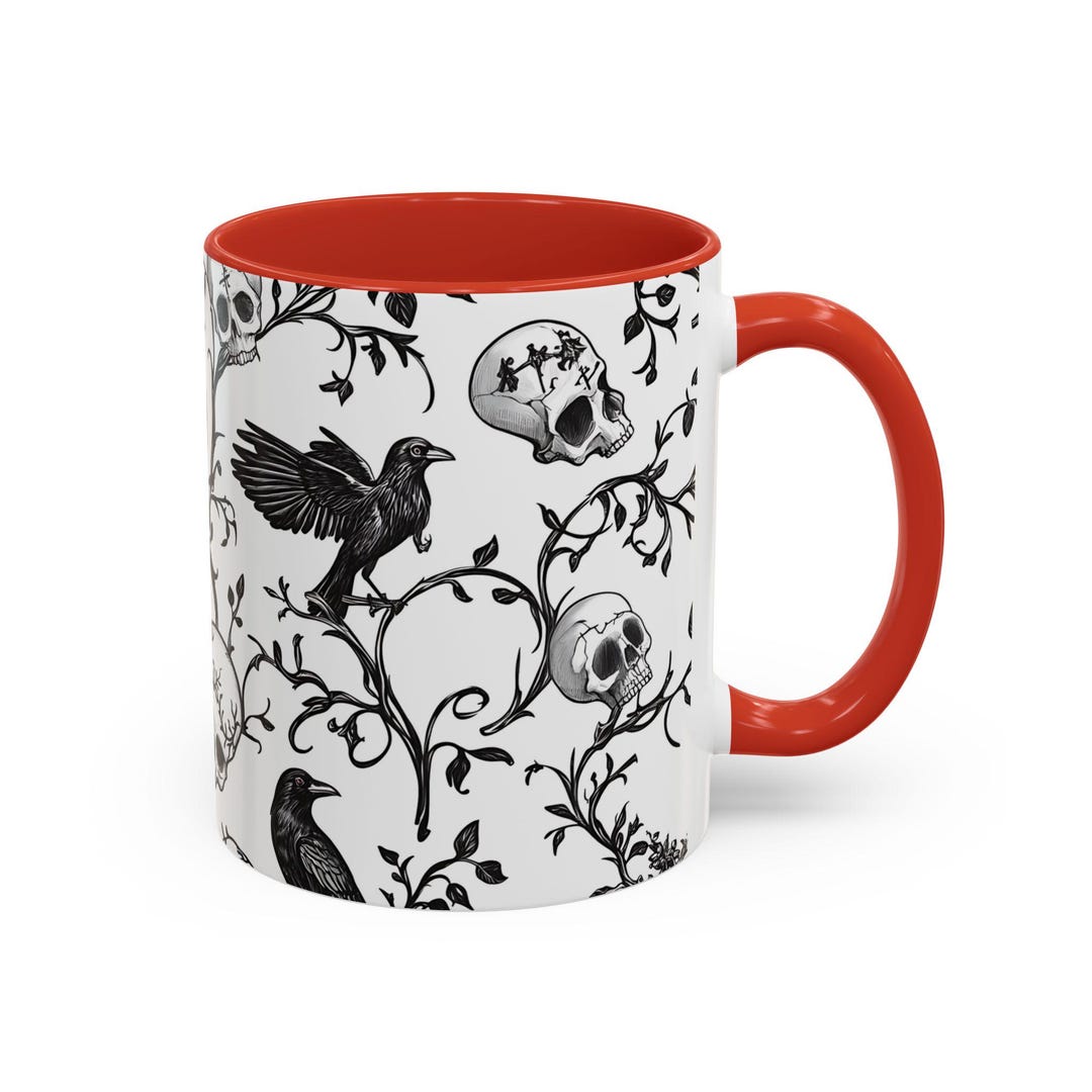 Skull & Raven Gothic Accent Mug With Red, Black, Pink, Navy, or Blue ...