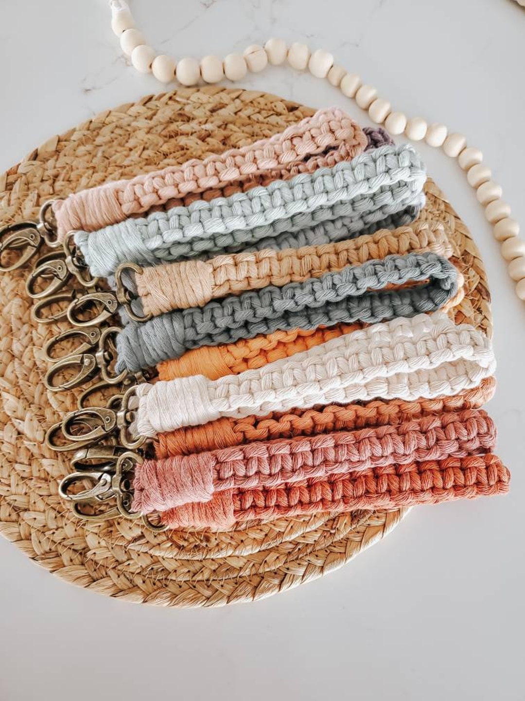 Macrame Wristlet Keychain/boho Macrame Wristlet/ Stocking Stuffer ...