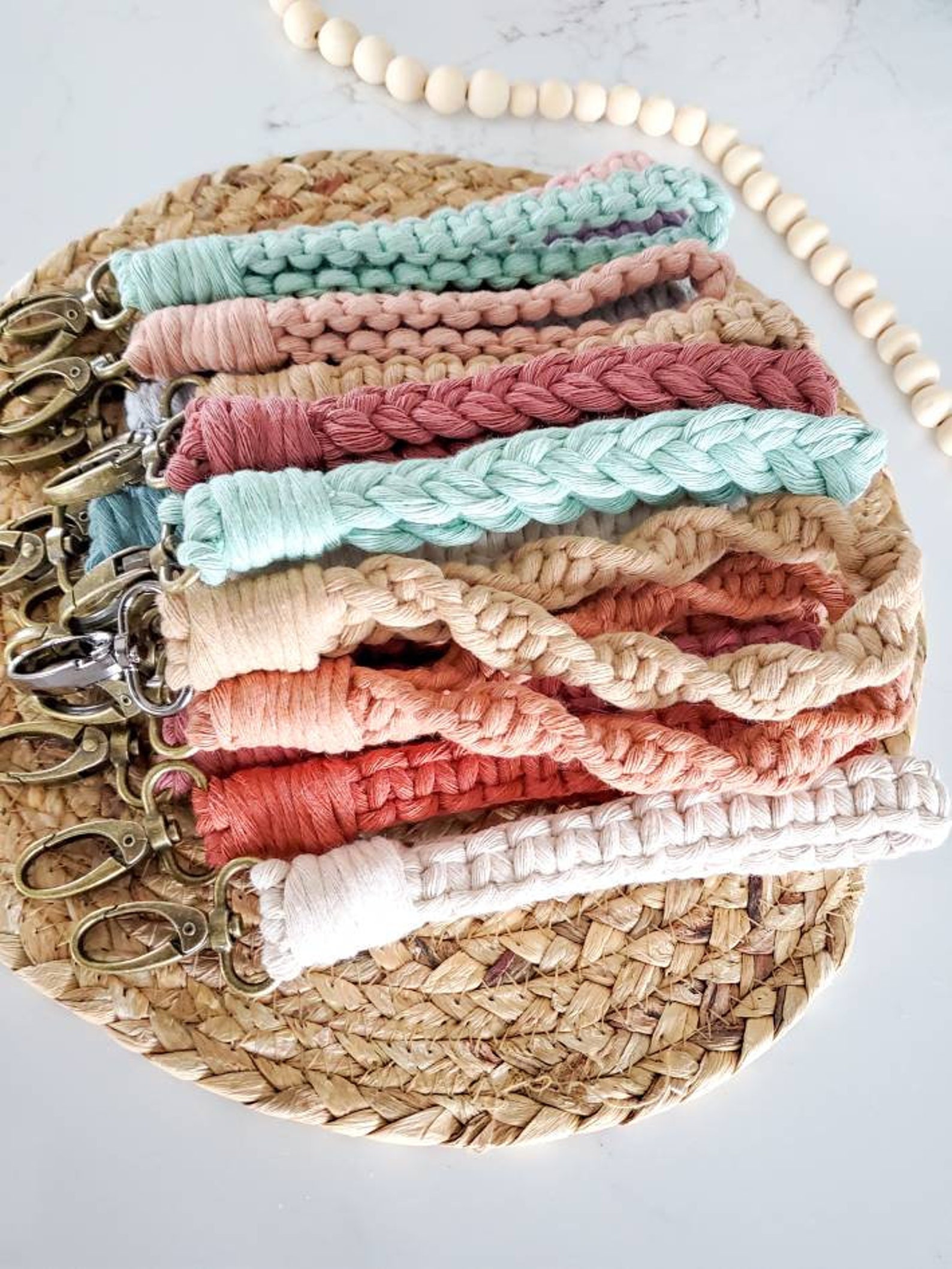 Macrame Wristlet Keychain/boho Macrame Wristlet - Etsy