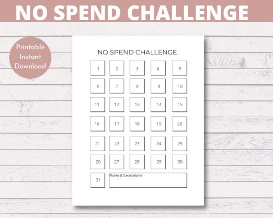 No Spend Challenge Tracker No Spend Month No Buy Printable - Etsy