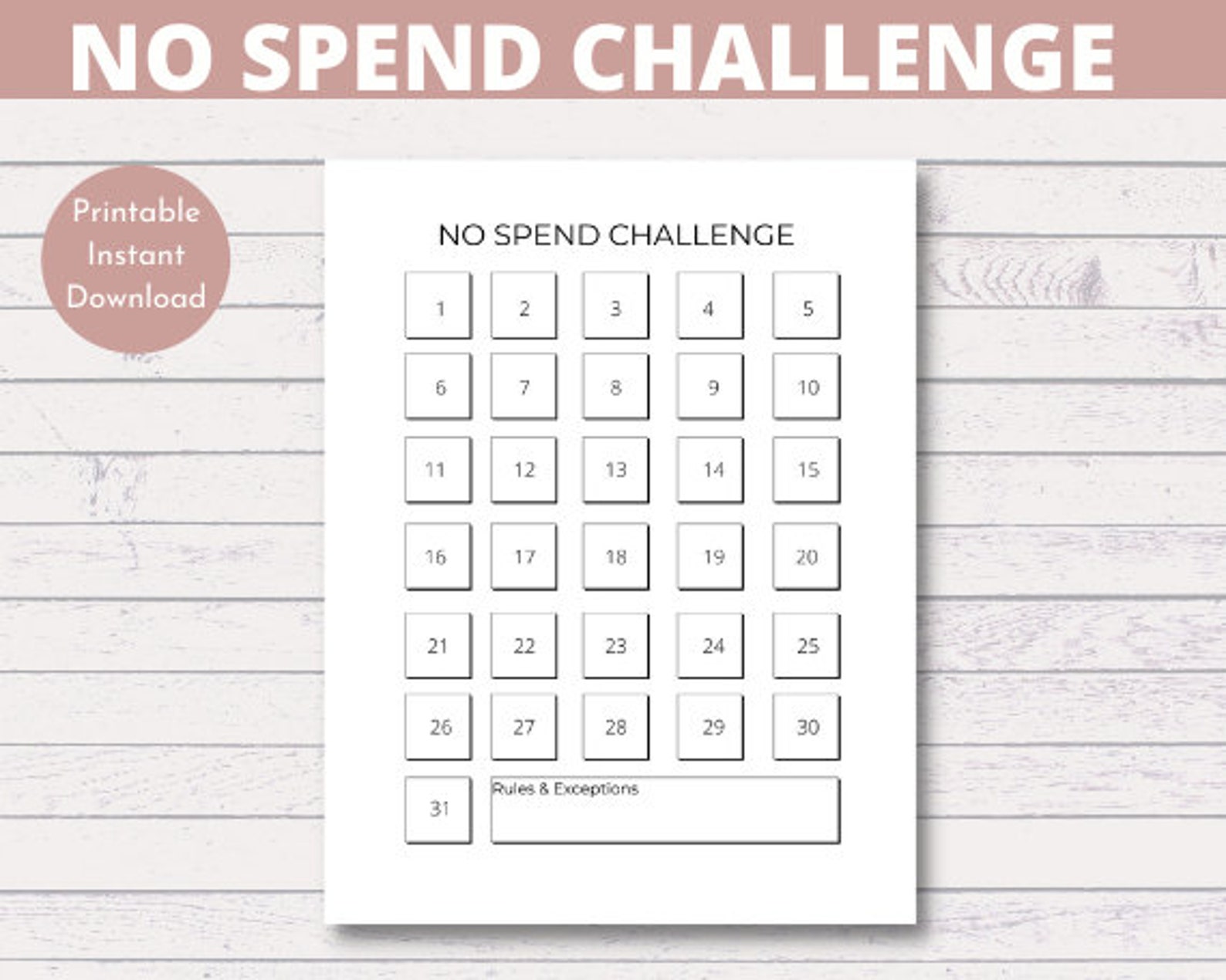 No Spend Challenge Tracker, No Spend Month, No Buy, Printable Template ...