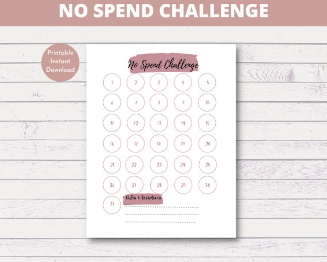 No Spend Challenge Tracker, No Spend Month, No Buy, Printable Template ...