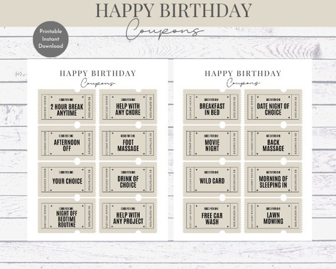 Happy Birthday Coupons | Birthday Gift | Printable Coupon Voucher ...