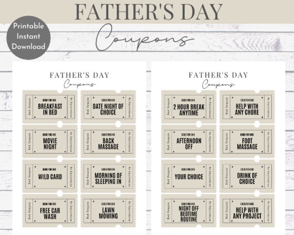 Father's Day Coupons Dad Gift Printable Vouchers - Etsy
