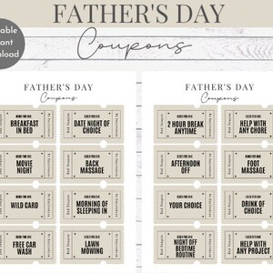 Father's Day Coupons Dad Gift Printable Vouchers - Etsy