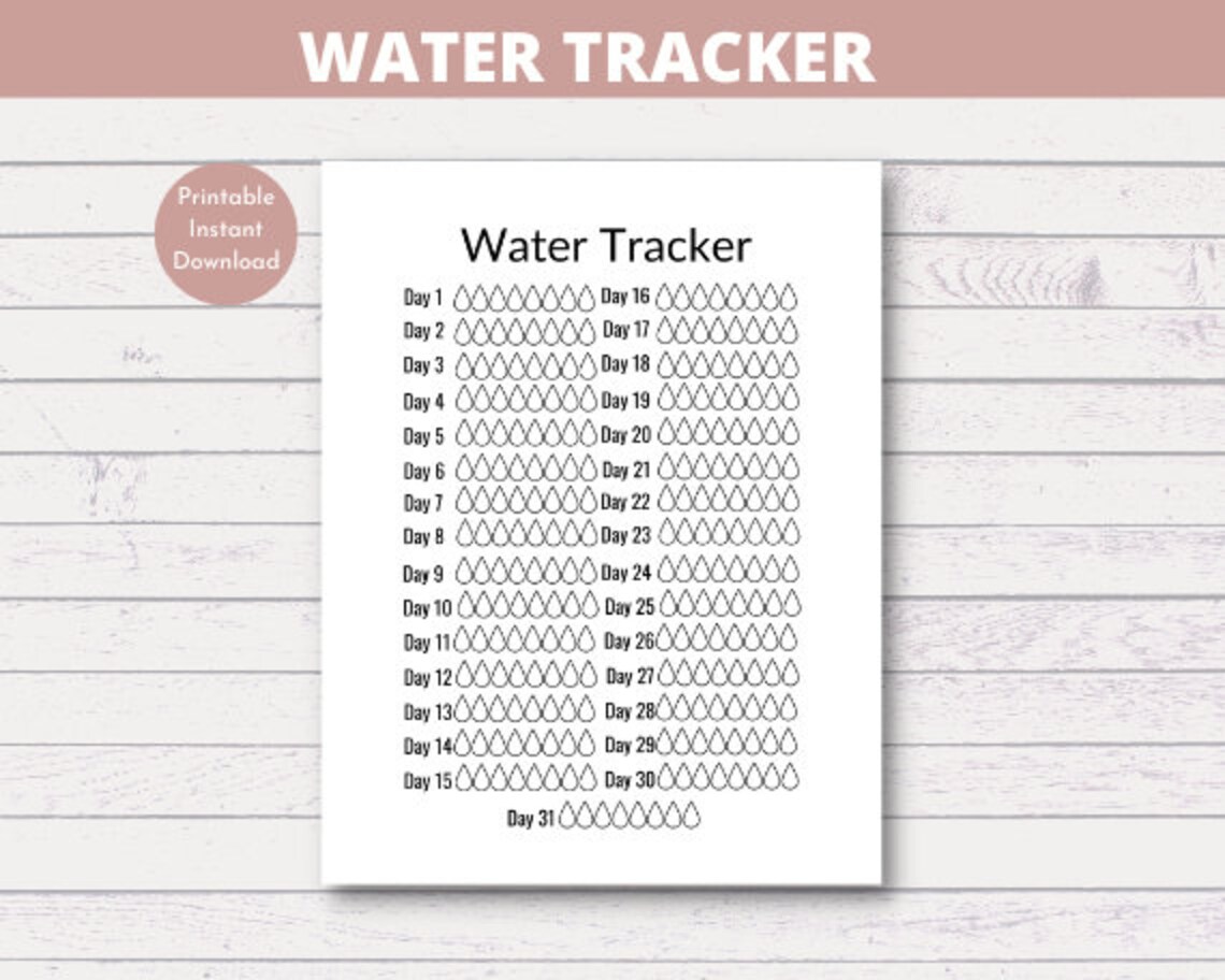 Monthly Water Tracker 31 Day Challenge, Drink Water, Drink Your H2O ...