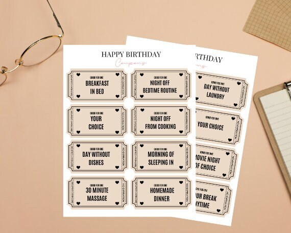 Happy Birthday Coupons | Birthday Gift | Printable Vouchers | Instant ...