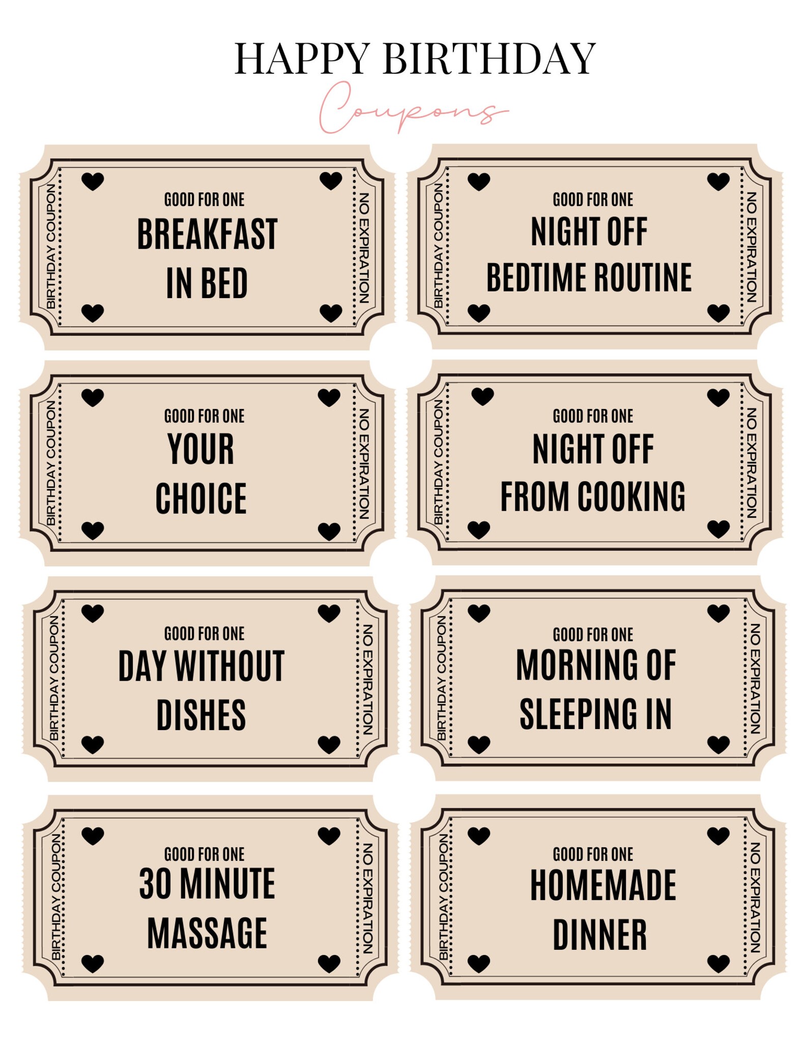 Happy Birthday Coupons | Birthday Gift | Printable Vouchers | Instant ...