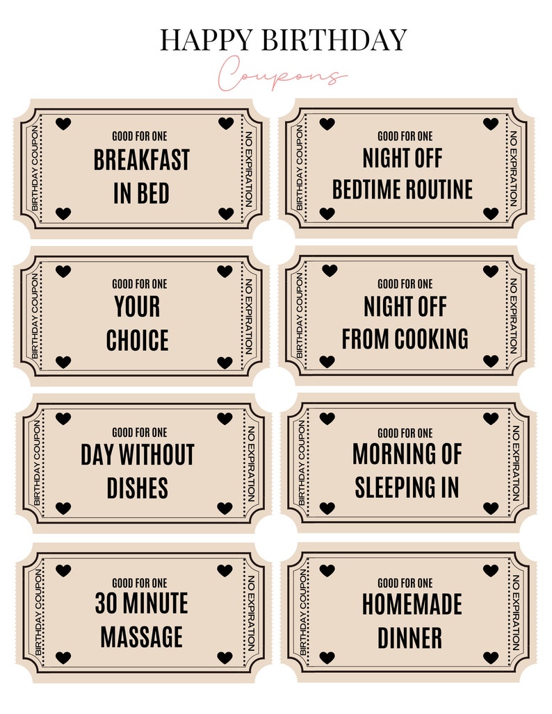Happy Birthday Coupons | Birthday Gift | Printable Vouchers | Instant ...