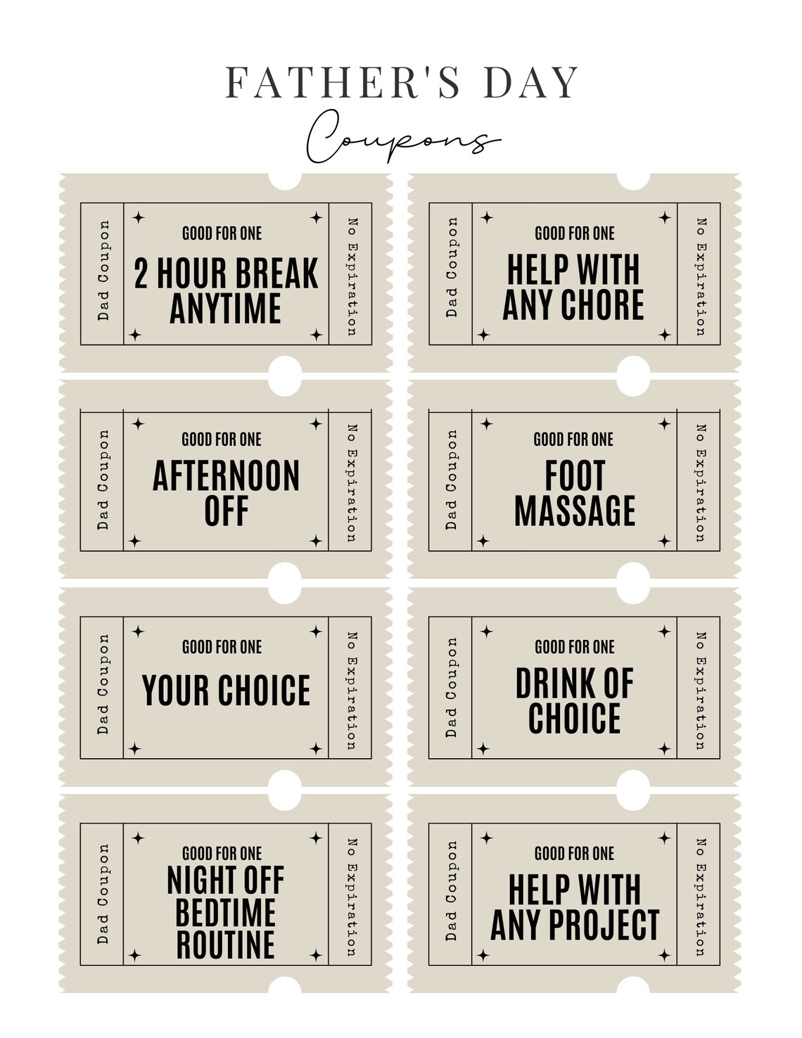 Father's Day Coupons | Dad Gift | Printable Vouchers | Instant Download ...