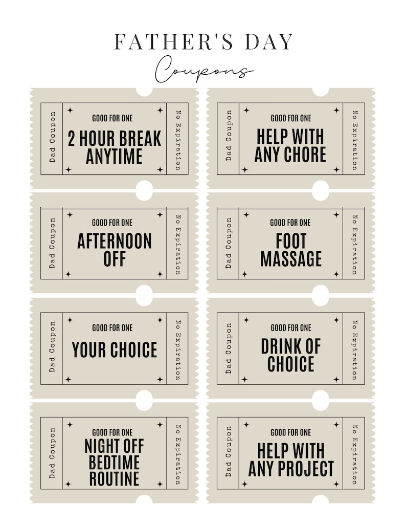 Father's Day Coupons | Dad Gift | Printable Vouchers | Instant Download ...