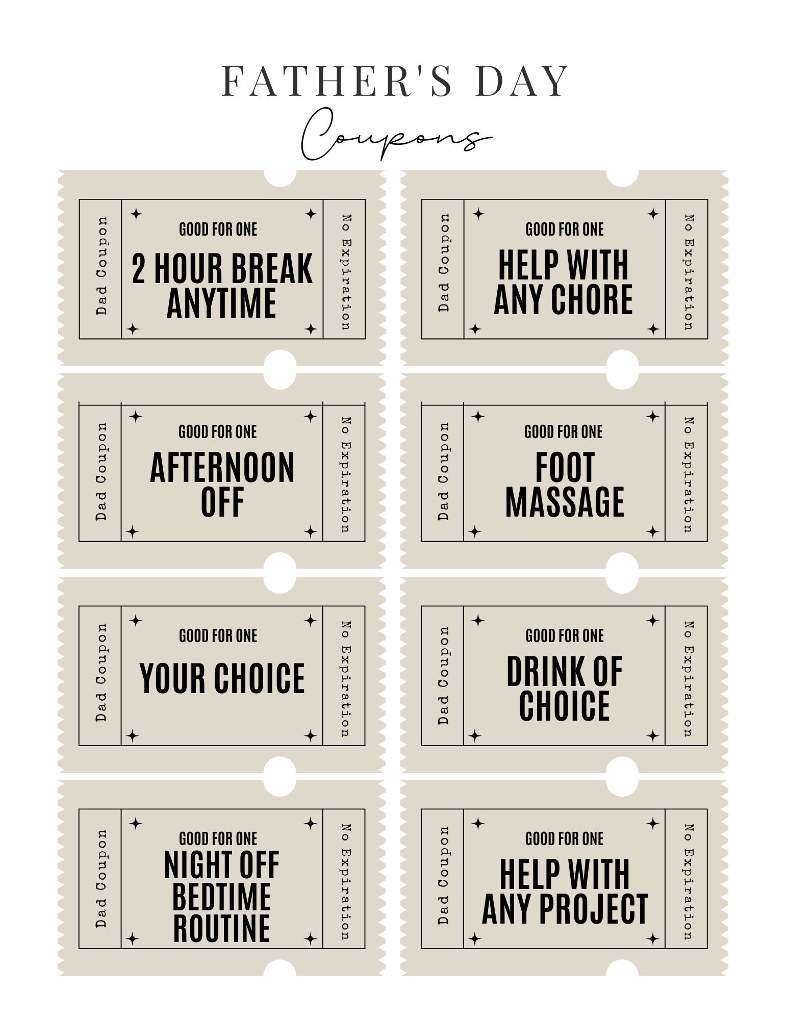 Father's Day Coupons | Dad Gift | Printable Vouchers | Instant Download ...