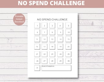 No Spend Challenge Tracker, No Spend Month, No Buy, Printable Template ...