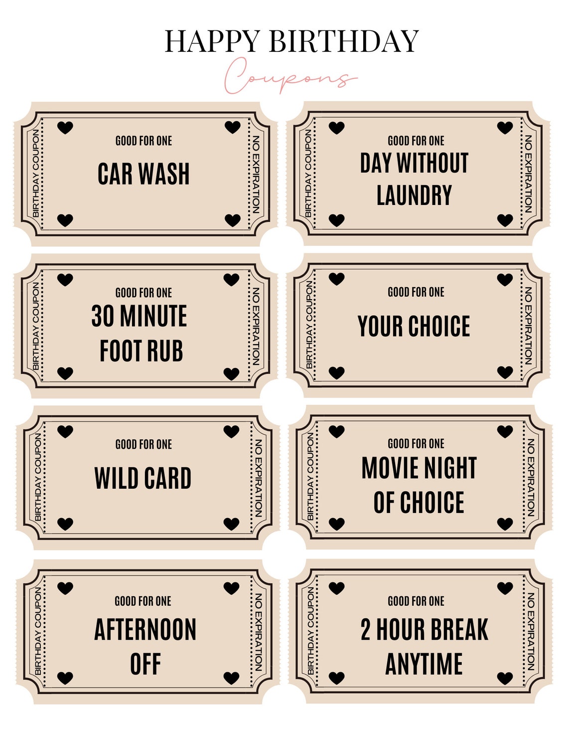 Happy Birthday Coupons | Birthday Gift | Printable Vouchers | Instant ...