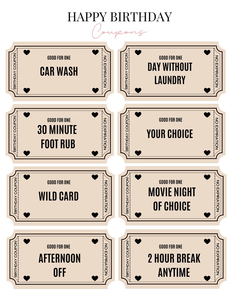 Happy Birthday Coupons | Birthday Gift | Printable Vouchers | Instant ...