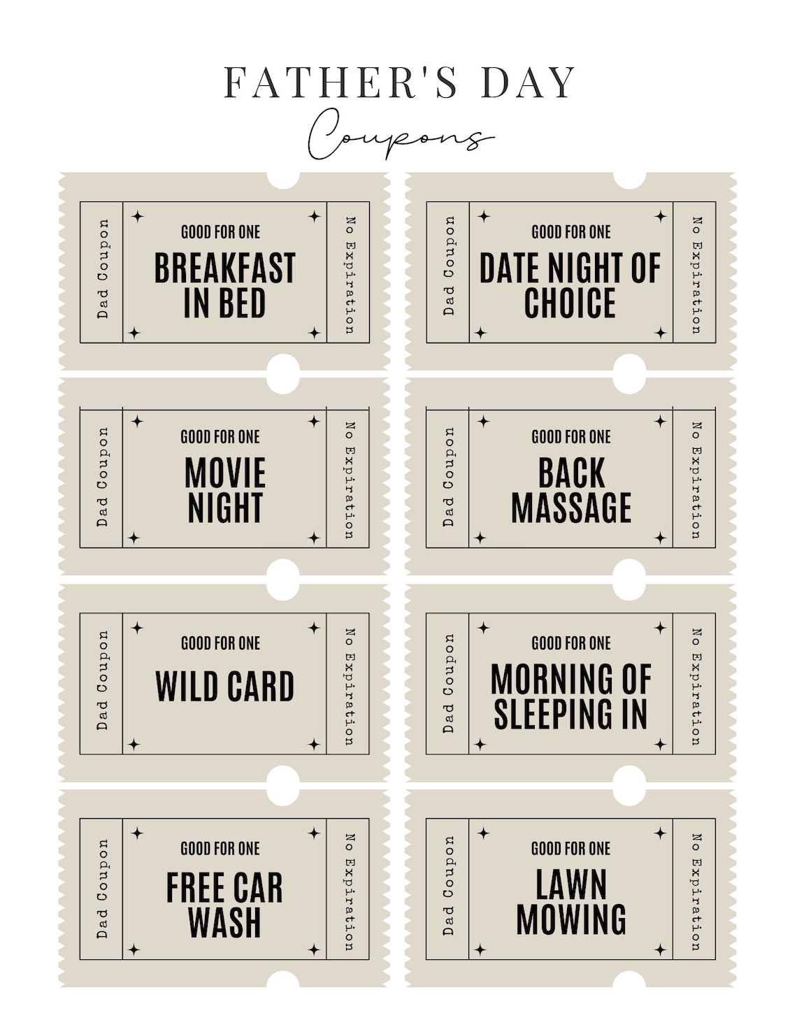 Father's Day Coupons | Dad Gift | Printable Vouchers | Instant Download ...