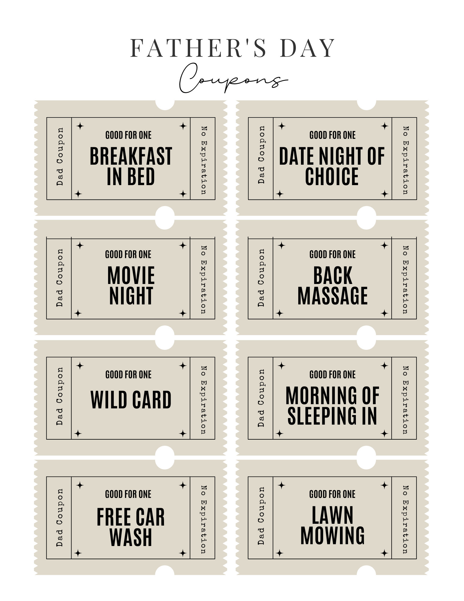Father's Day Coupons | Dad Gift | Printable Vouchers | Instant Download ...