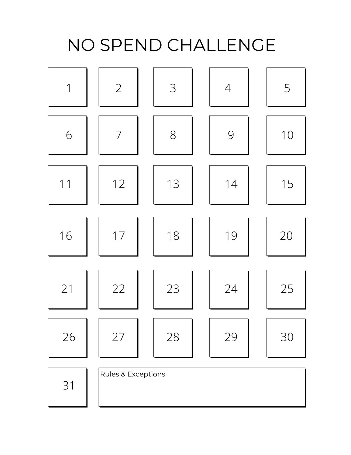 No Spend Challenge Tracker, No Spend Month, No Buy, Printable Template ...