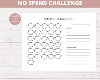 No Spend Challenge Tracker, No Spend Month, No Buy, Printable Template ...