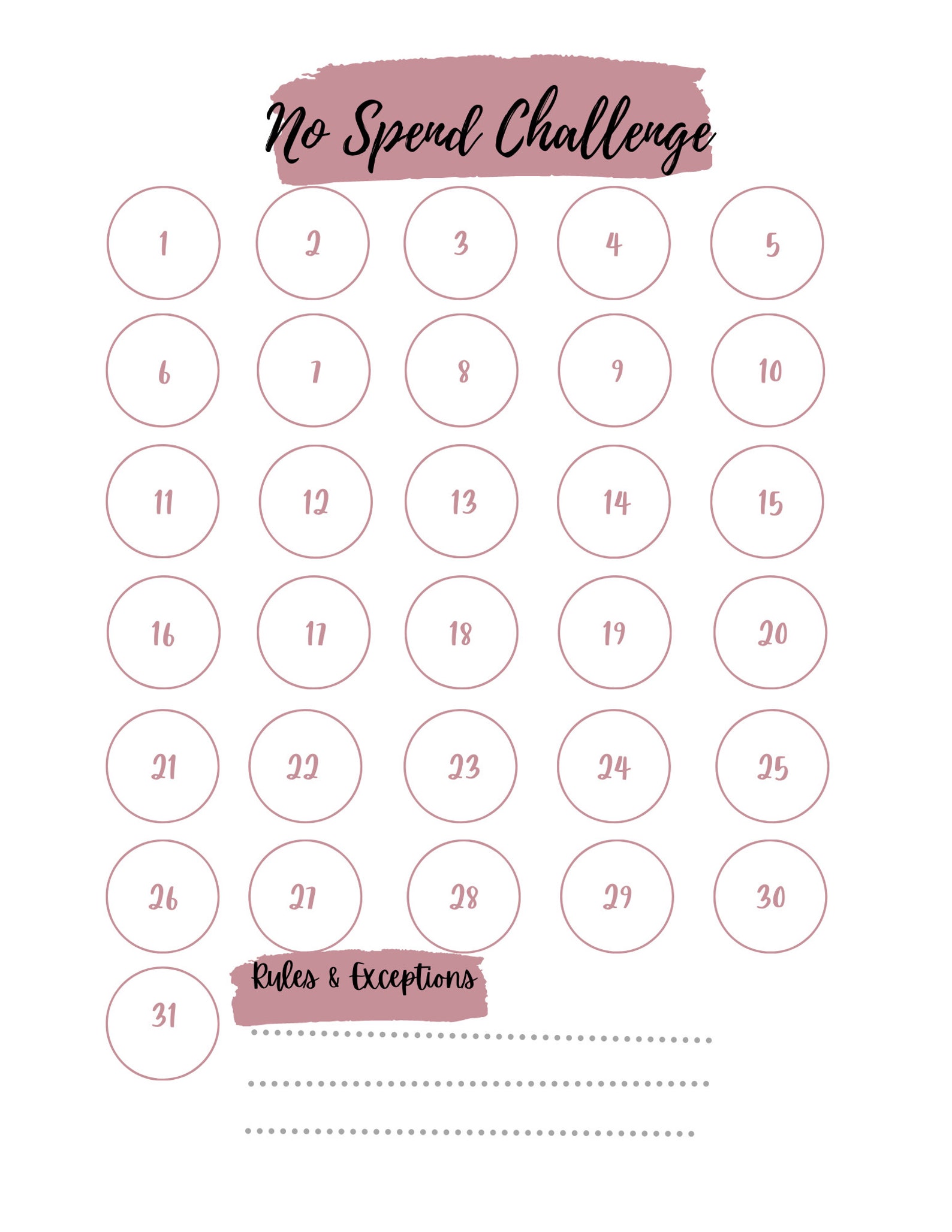No Spend Challenge Tracker, No Spend Month, No Buy, Printable Template ...