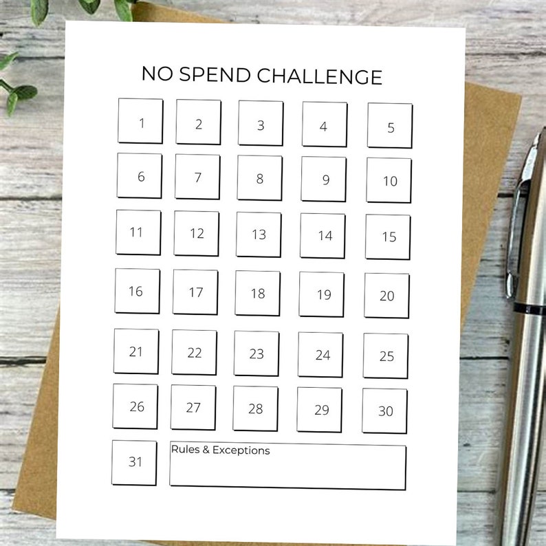 No Spend Challenge Tracker, No Spend Month, No Buy, Printable Template ...