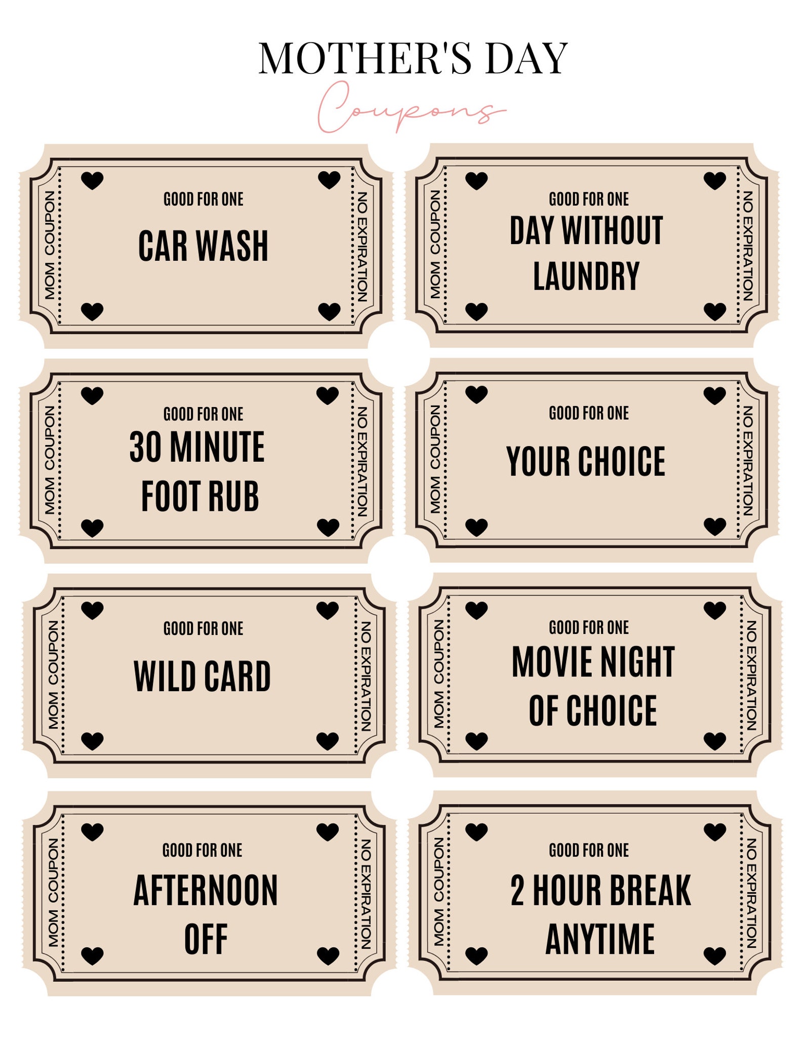 Mother's Day Coupons | Mom Gift | Printable Vouchers | Instant Download ...