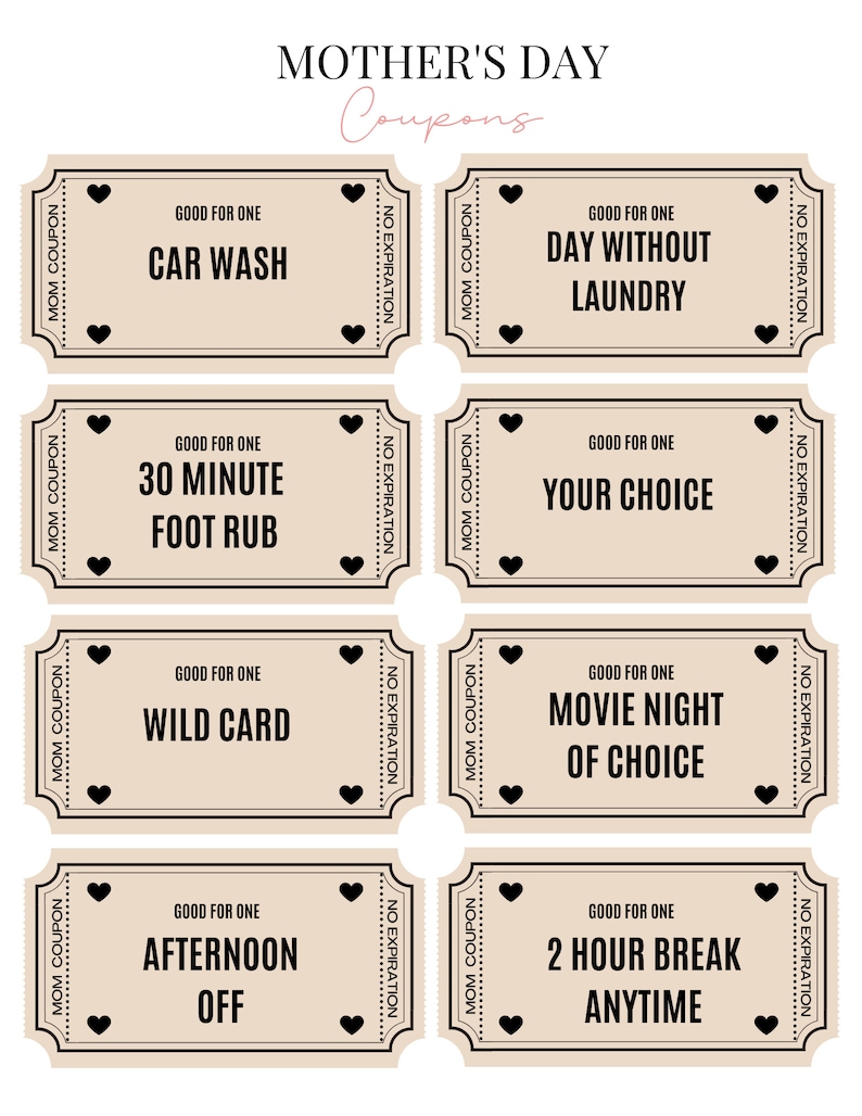 Mother's Day Coupons | Mom Gift | Printable Vouchers | Instant Download ...