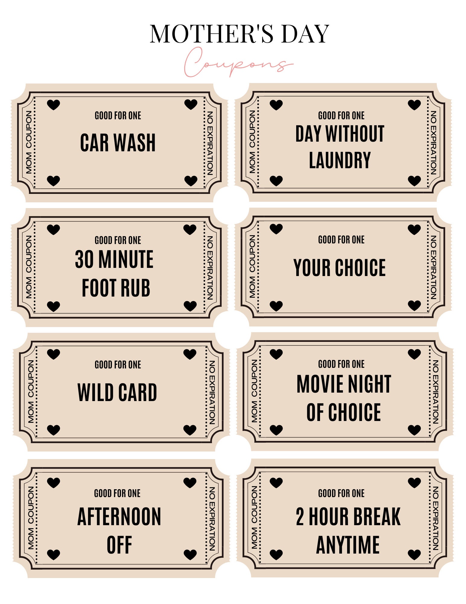 Mother's Day Coupons | Mom Gift | Printable Vouchers | Instant Download ...