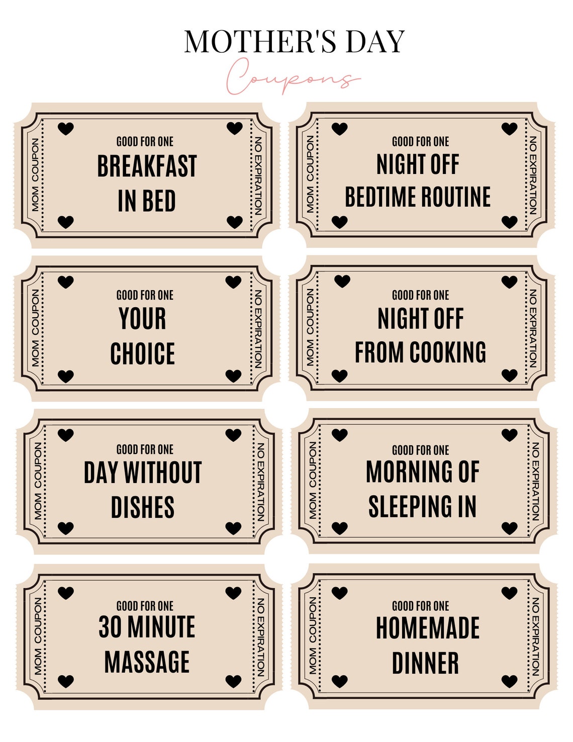 Mother's Day Coupons | Mom Gift | Printable Vouchers | Instant Download ...