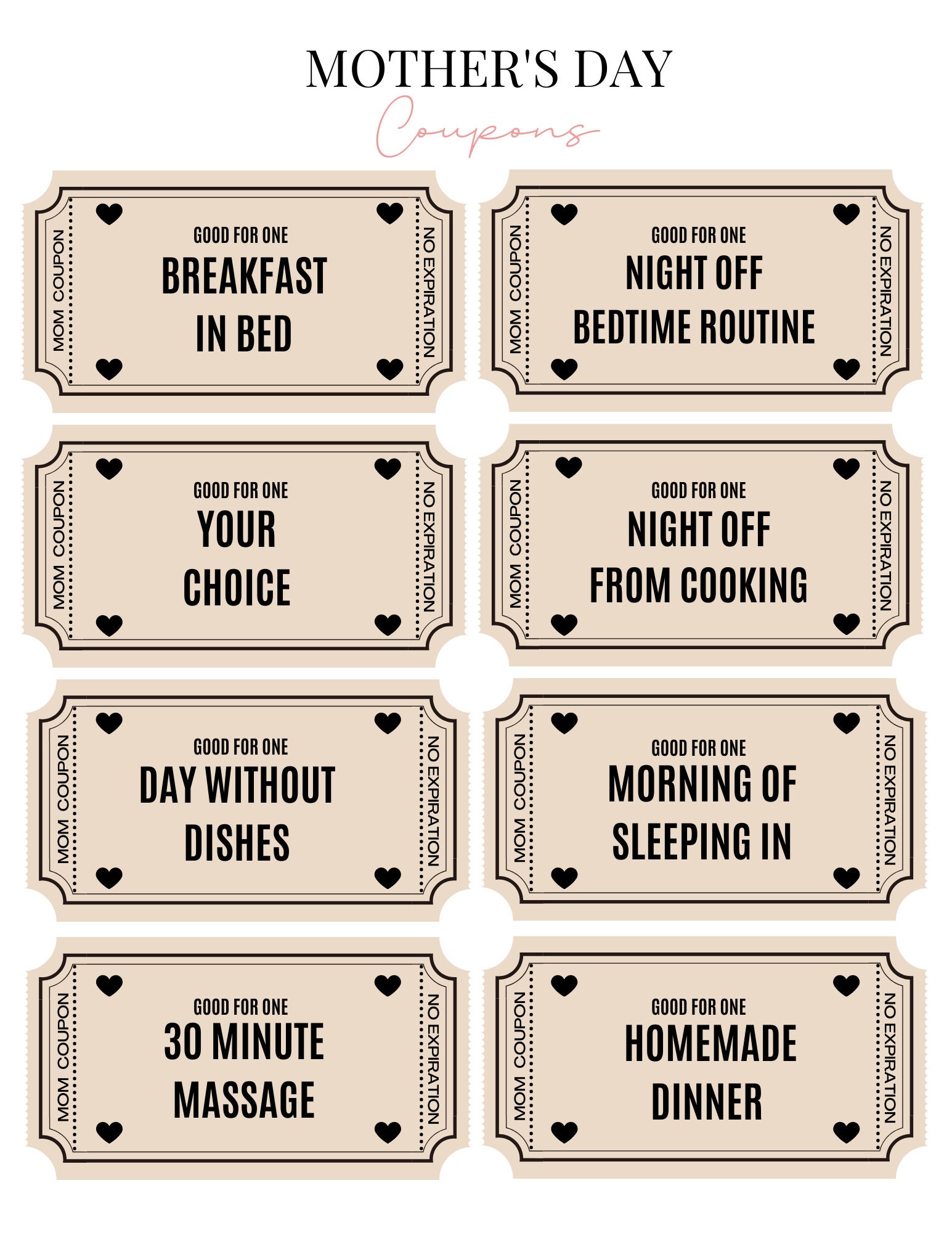 Mother's Day Coupons | Mom Gift | Printable Vouchers | Instant Download ...