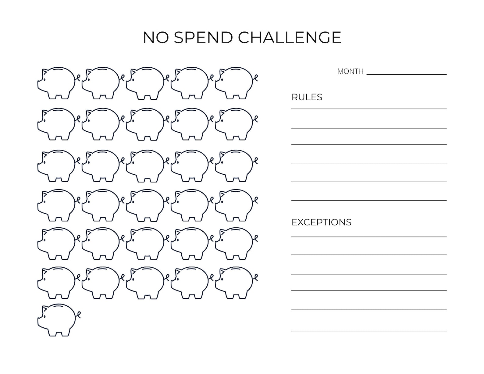 No Spend Challenge Tracker, No Spend Month, No Buy, Printable Template ...
