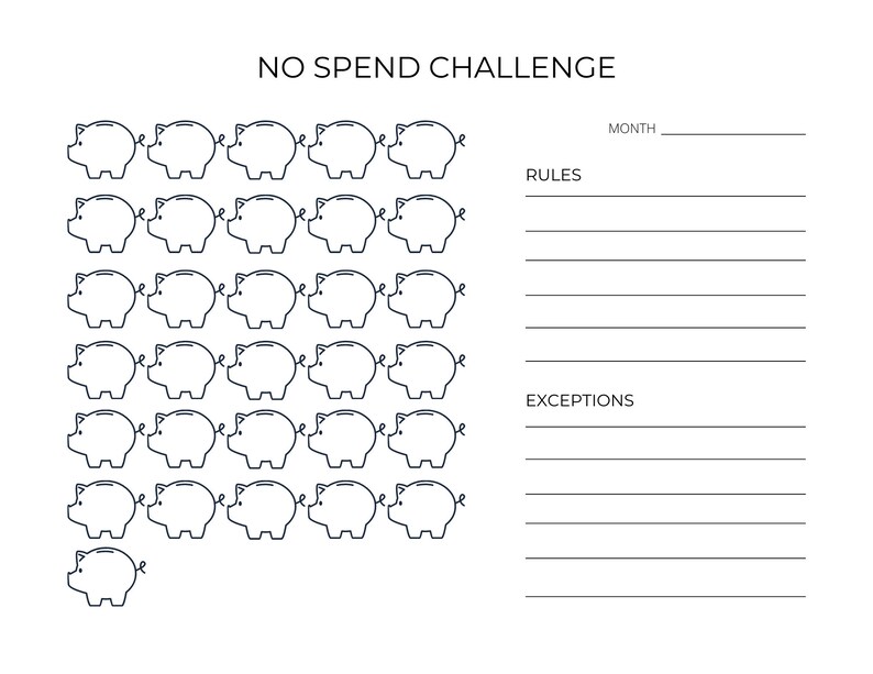 No Spend Challenge Tracker, No Spend Month, No Buy, Printable Template ...