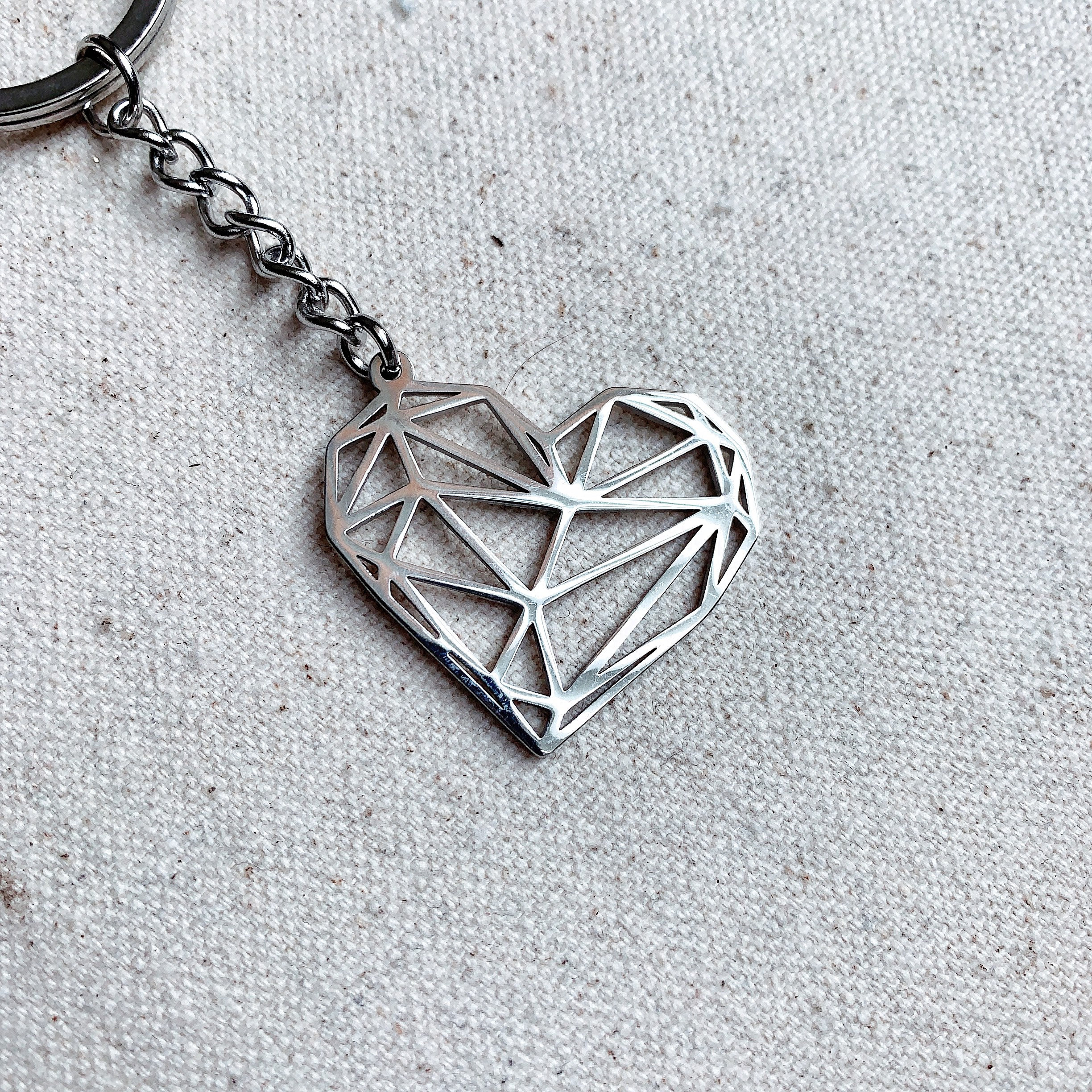 Modern geometric heart outline keychain Stainless Steel - Etsy.de