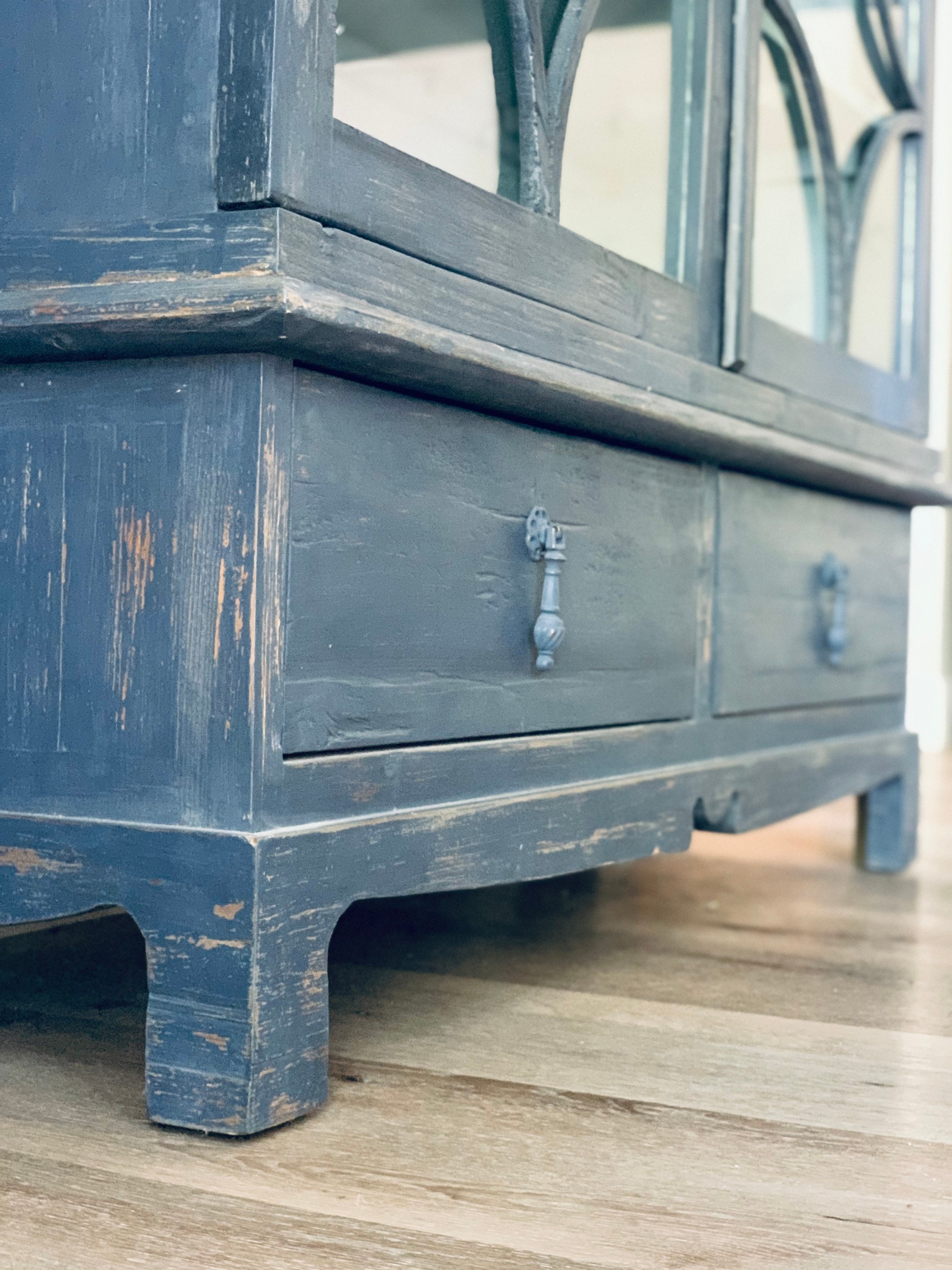 SOLD Rustic Classy Two Blue Farmhouse China Cabinet - Etsy