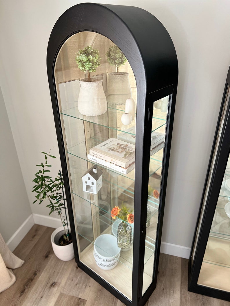 SOLD OUT Arched Black Curio China Display Cabinet Wood Glass - Etsy