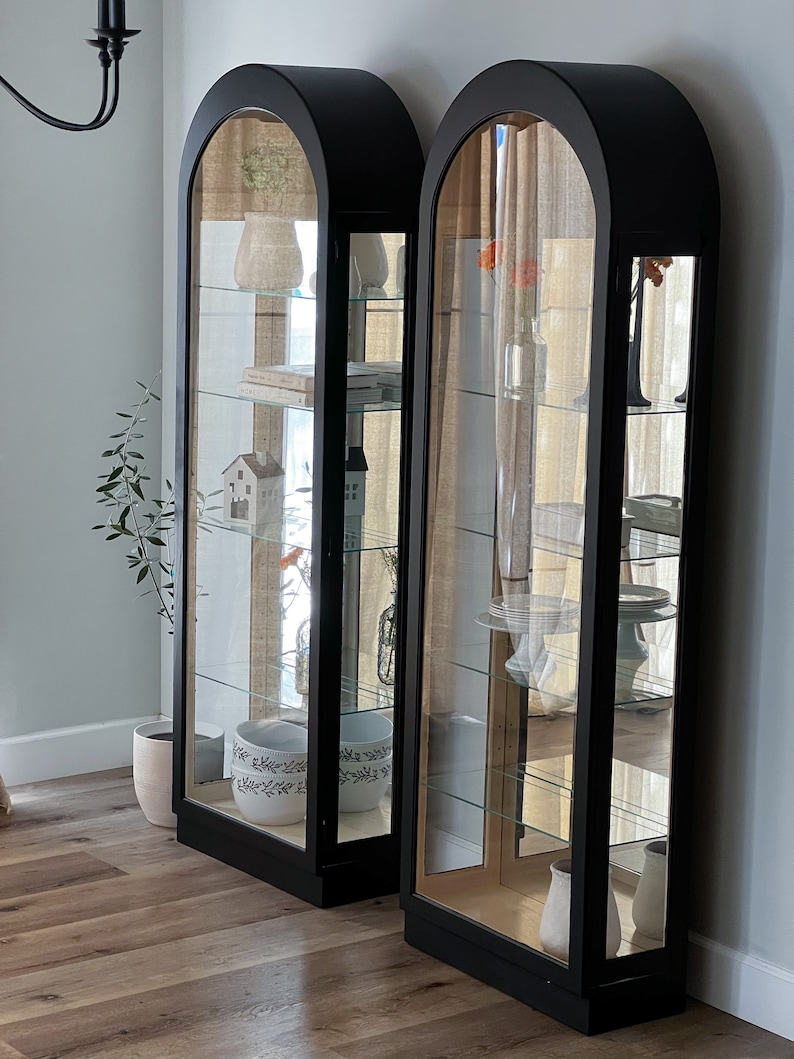 SOLD OUT Arched Black Curio China Display Cabinet Wood Glass - Etsy