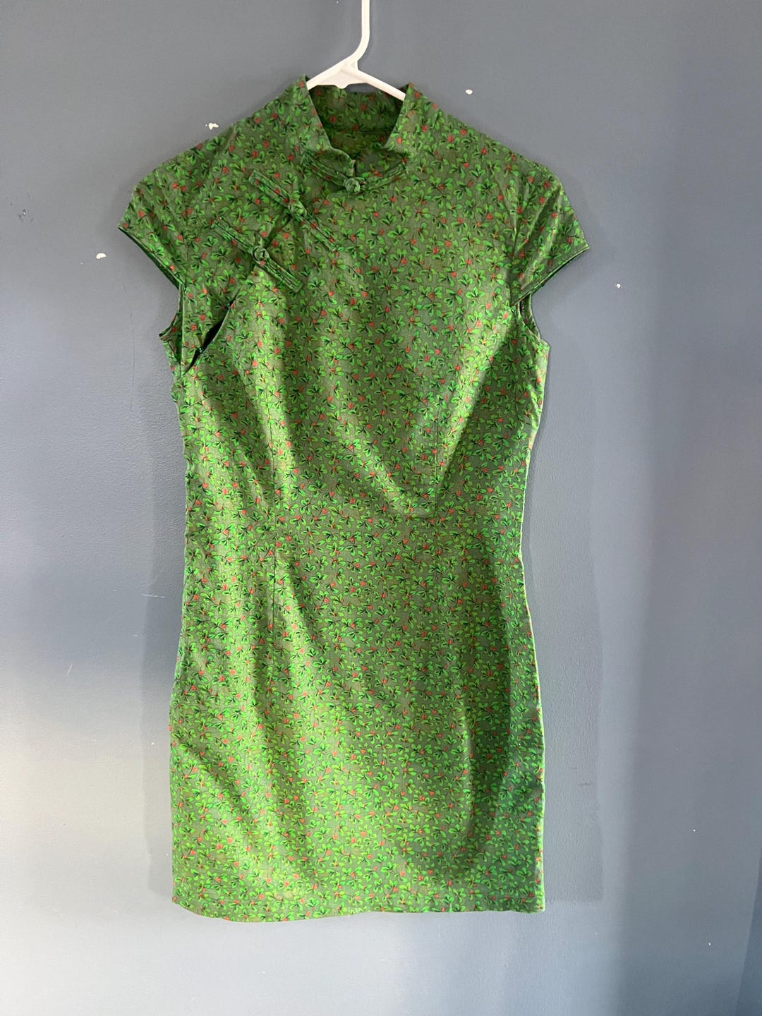 Green Green Chinese Cheongsam Style Mini Dress With Holly Motif - Etsy