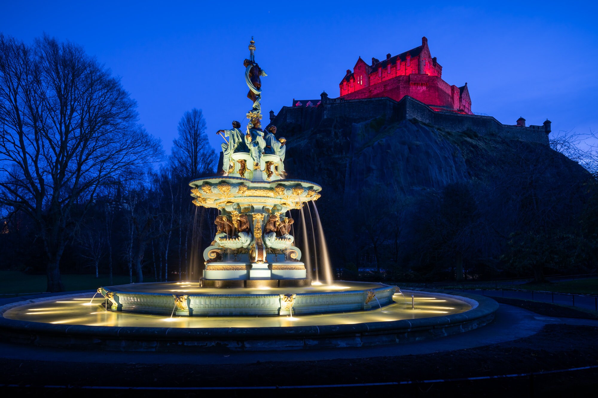 EDINBURGH CASTLE Print, Ross Fountain, Unique Fine Art, High Quality ...