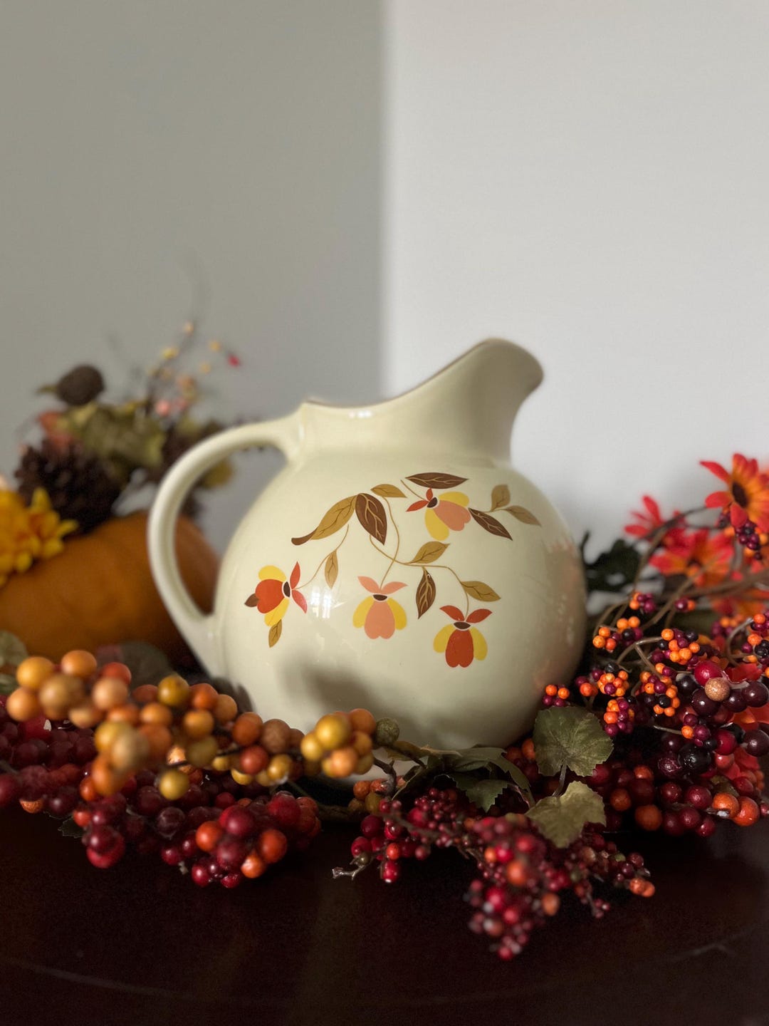 Hall's Superior Autumn Leaf Tilt Ball Pitcher With Gold Accents ~ Made ...