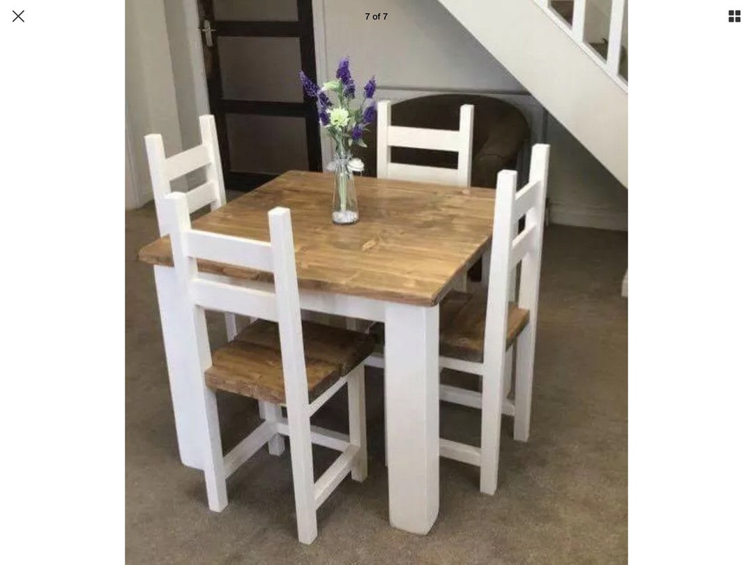 Rustic, Farmhouse Dining Table and 4 Chairs 800 X800 in White Cream or ...