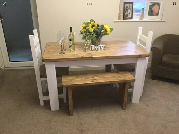 Rustic Farmhouse Dining Table 2 Chairs and a Bench Etsy Canada