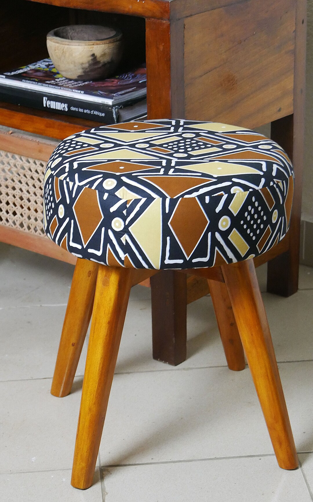 Wax Stool bogolan /african Stool/afro-chic Stool/boho Stool/wax Fabric ...