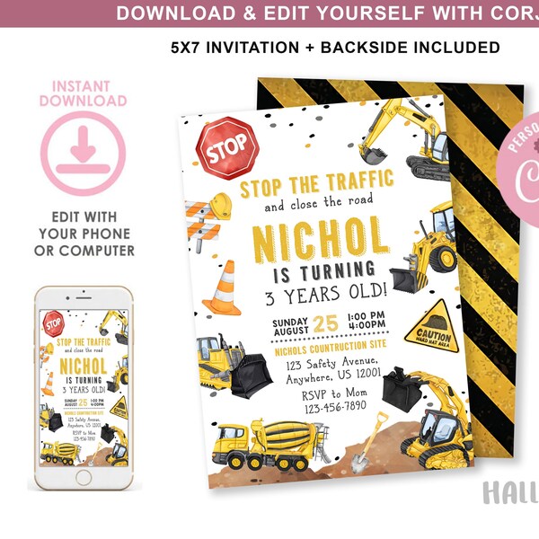 Construction Birthday Invitation Dump Truck Party Invite Editable