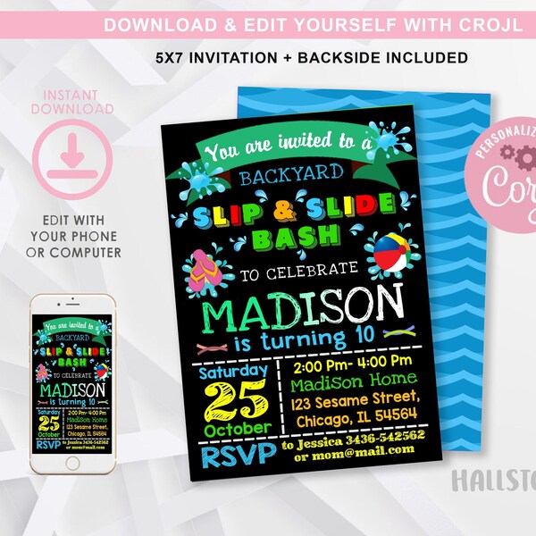 Slip and Slide Invitations - Etsy