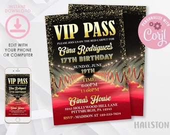 Vip Hollywood Birthday Invitation - Etsy